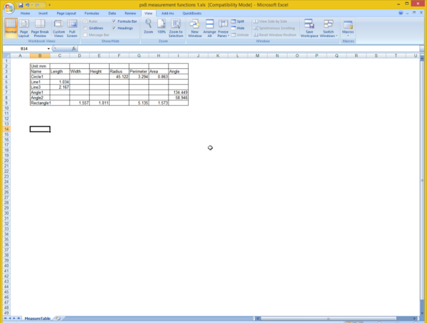 PadCam PX8 measurement results in Excel – Caltex Digital Microscopes